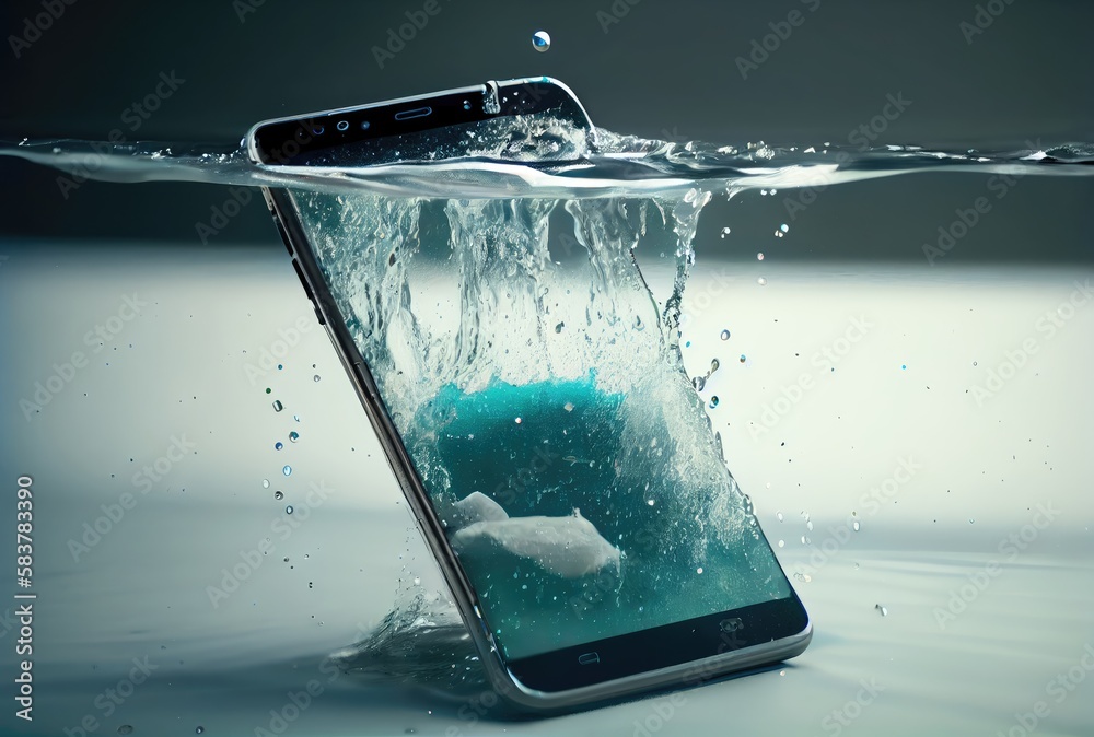 Smartphone fell into the water and was sinking deep background ...