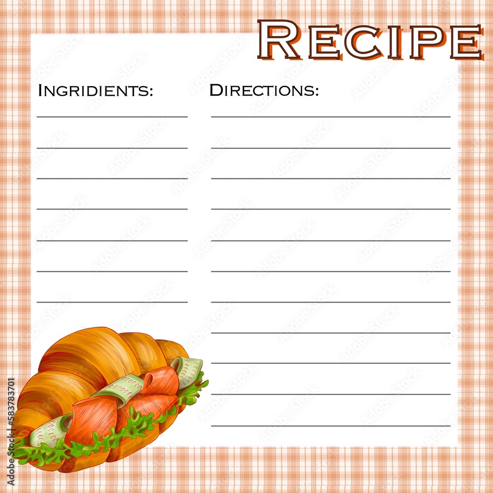 Recipe card with salmon croissant . free Form to fill out, space for ...