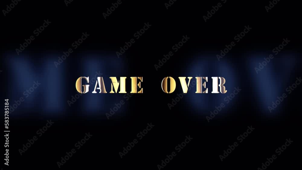 Animation text of Game Over gold neon text effect cinematic title ...