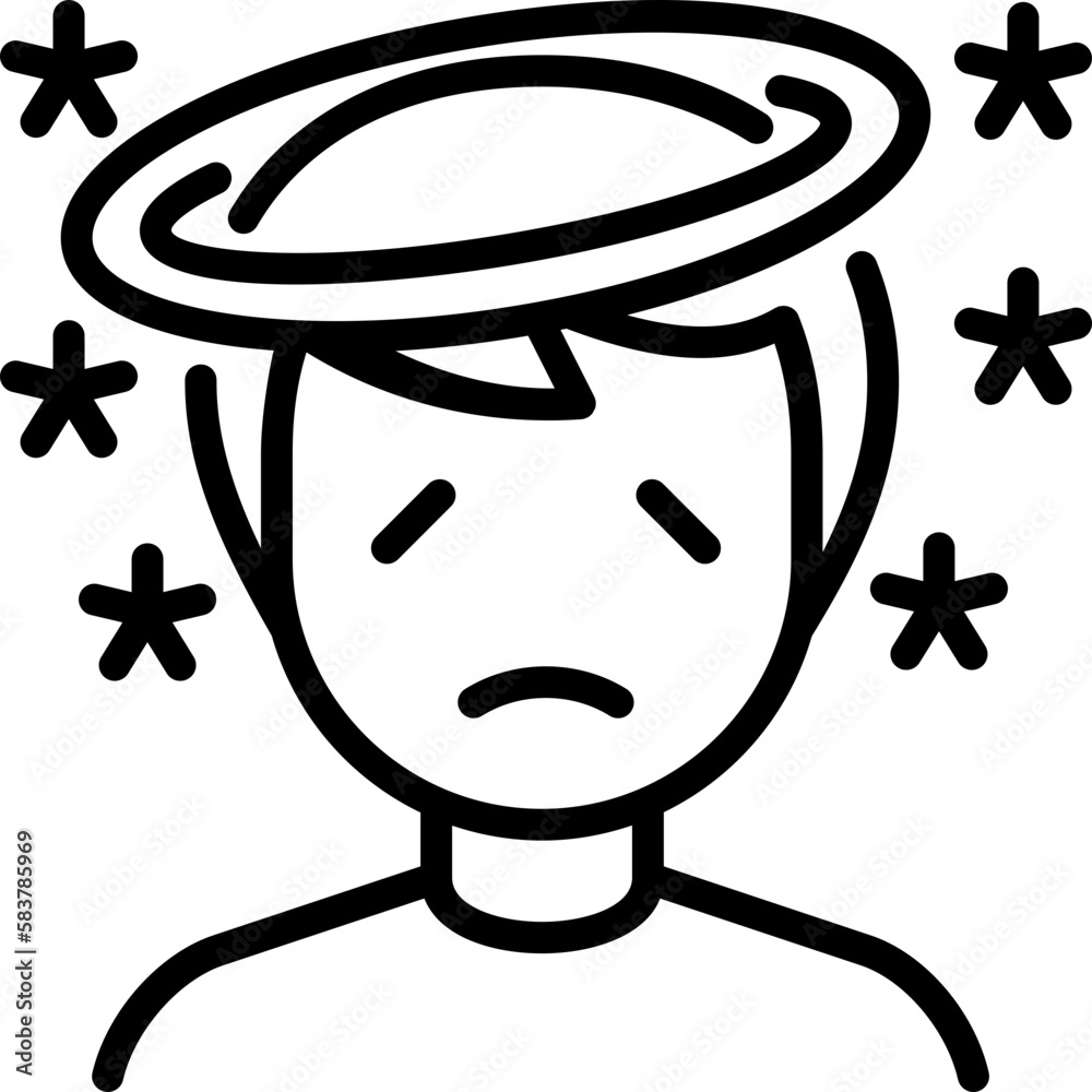 Dizziness, disorientation thin line icon. Disorganized, hangover ...