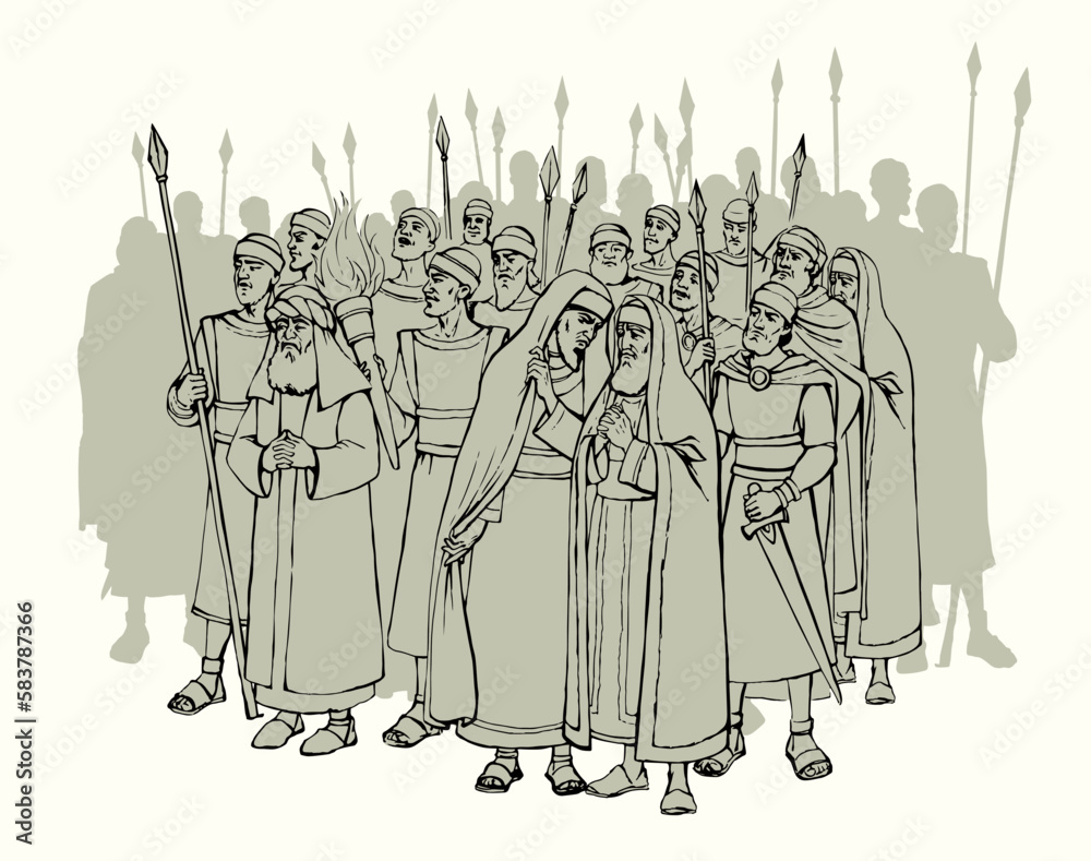 Old Pharisee Priest with army. Vector drawing Stock Vector | Adobe Stock