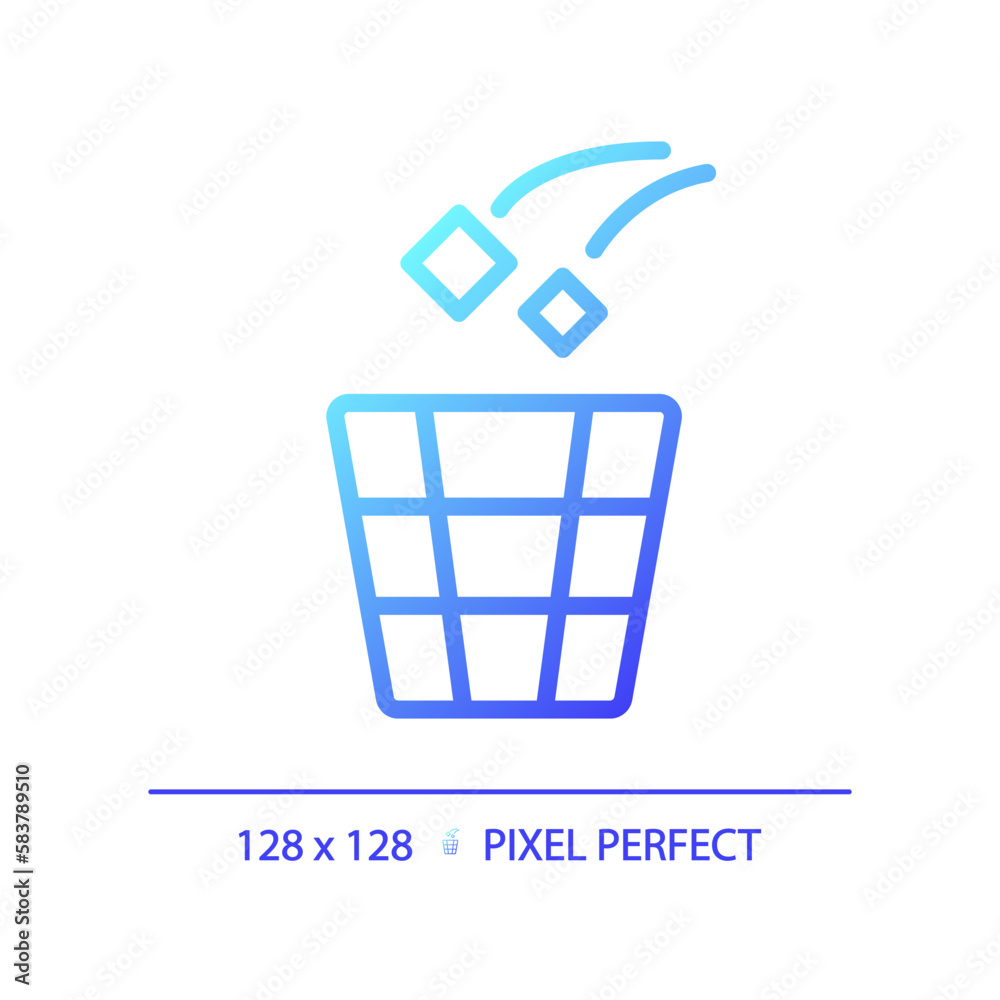 Throw rubbish pixel perfect gradient linear vector icon. Use litter bin ...