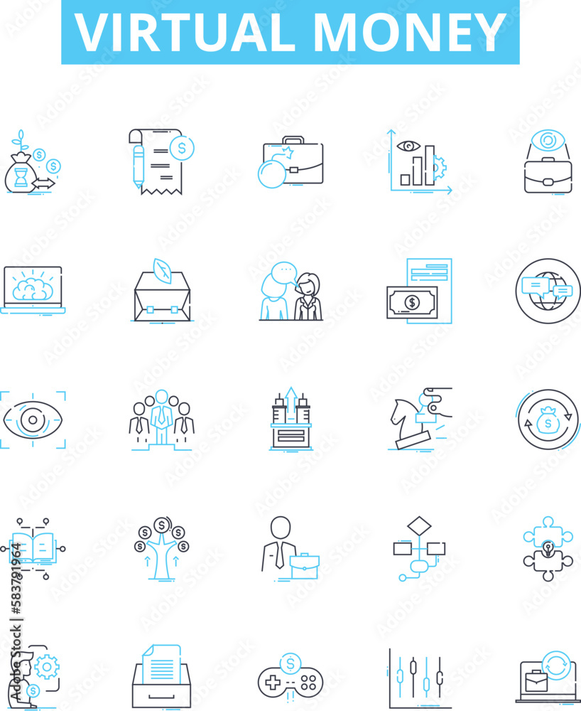 Virtual money vector line icons set. Cryptocurrency, E-money, Token ...