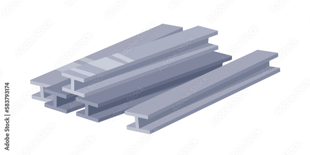Double I-beams. Stacked steel material. Metal ibeams pieces heap ...