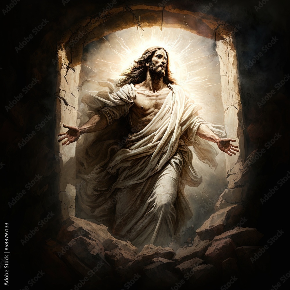 Resurrection of Jesus Christ, empty tomb, Jesus coming out of the tomb ...