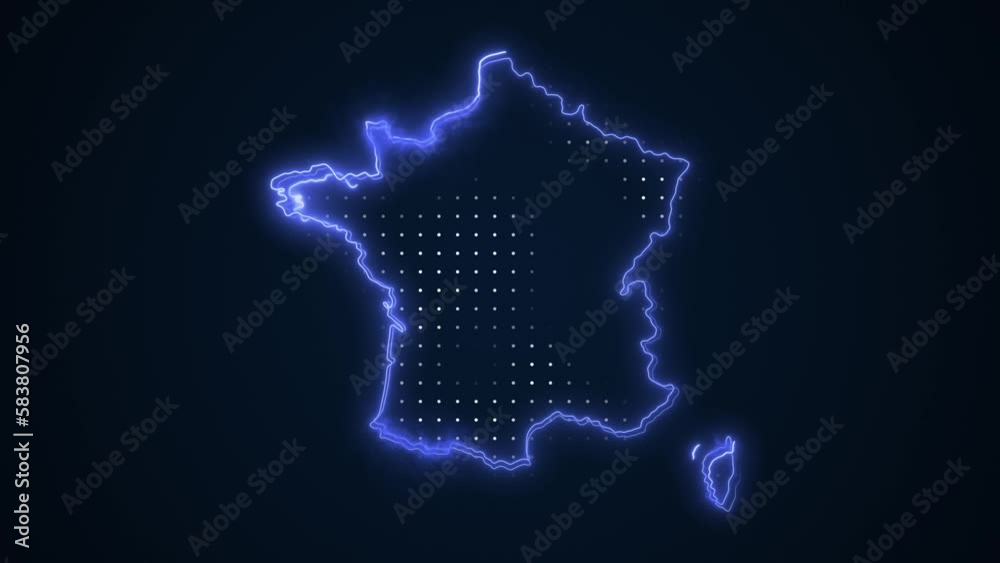 Neon Blue France Map Borders Outline Loop Background. Neon Blue Colored ...