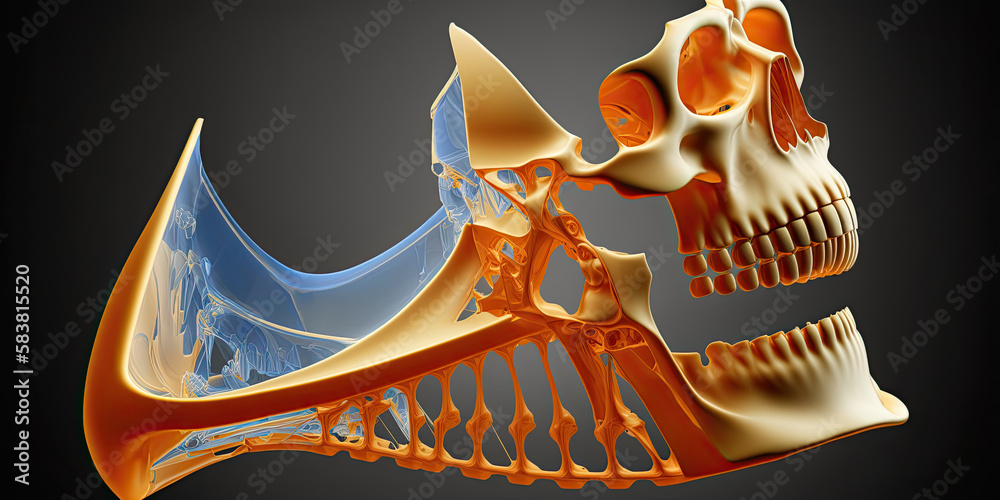 An illustration of the upper jaw bone anatomy of a human skull with a ...