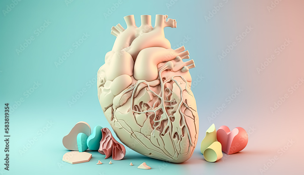 Anatomical illustration art model of the heart with blood and venous ...