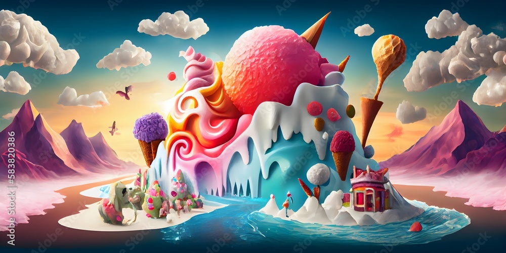 Photo & Art Print Fantasy colorful sweet magical landscape of ice cream ...