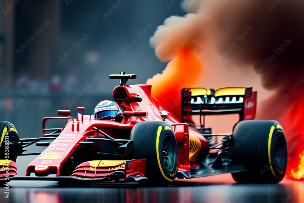 Formula One Race Car on Fire. Generated by AI, Artificial intelligence ...