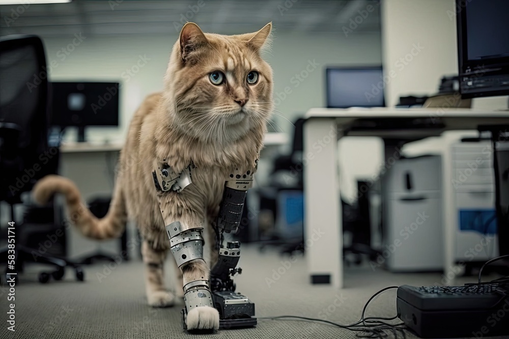 cat, with robotic leg and a hidden camera, uses its new limb to ...