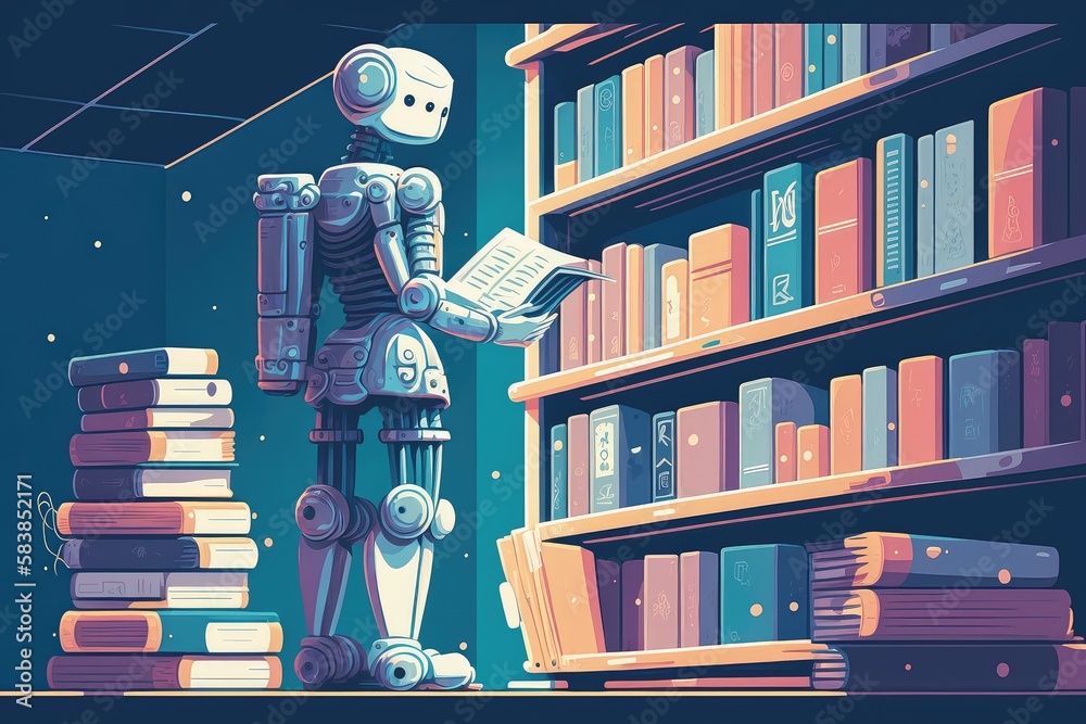 chatbot robot, helping out in library or bookstore, recommending books ...