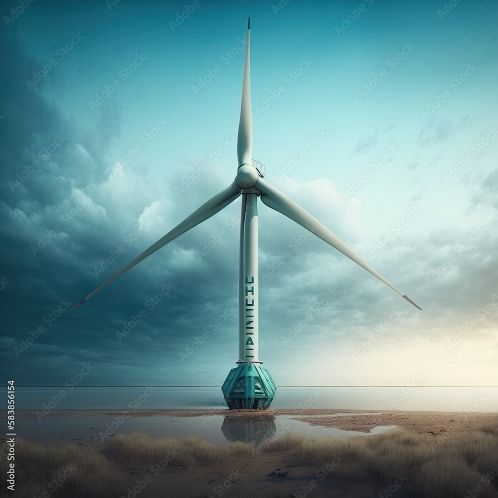 Ocean Wind Farm. Windmill farm in the ocean. Offshore wind turbines in ...