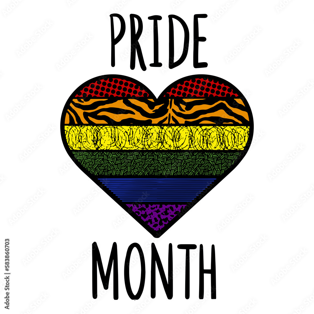 Pride month rainbow heart line art sketch PNG illustration with ...