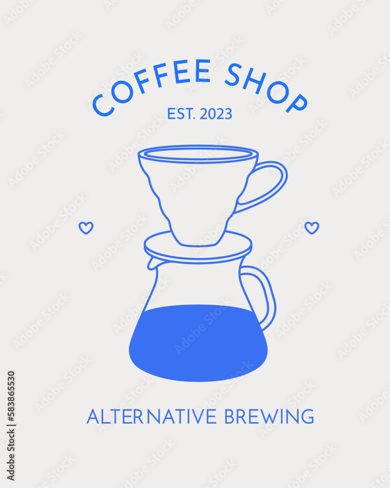 Coffee logo template. Pour over. Line art. Vector illustration for ...