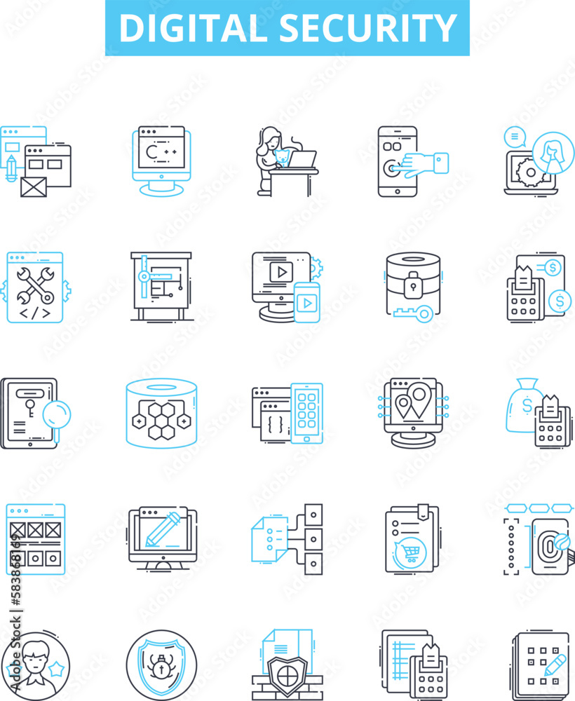Digital security vector line icons set. Digital, security, cryptography ...