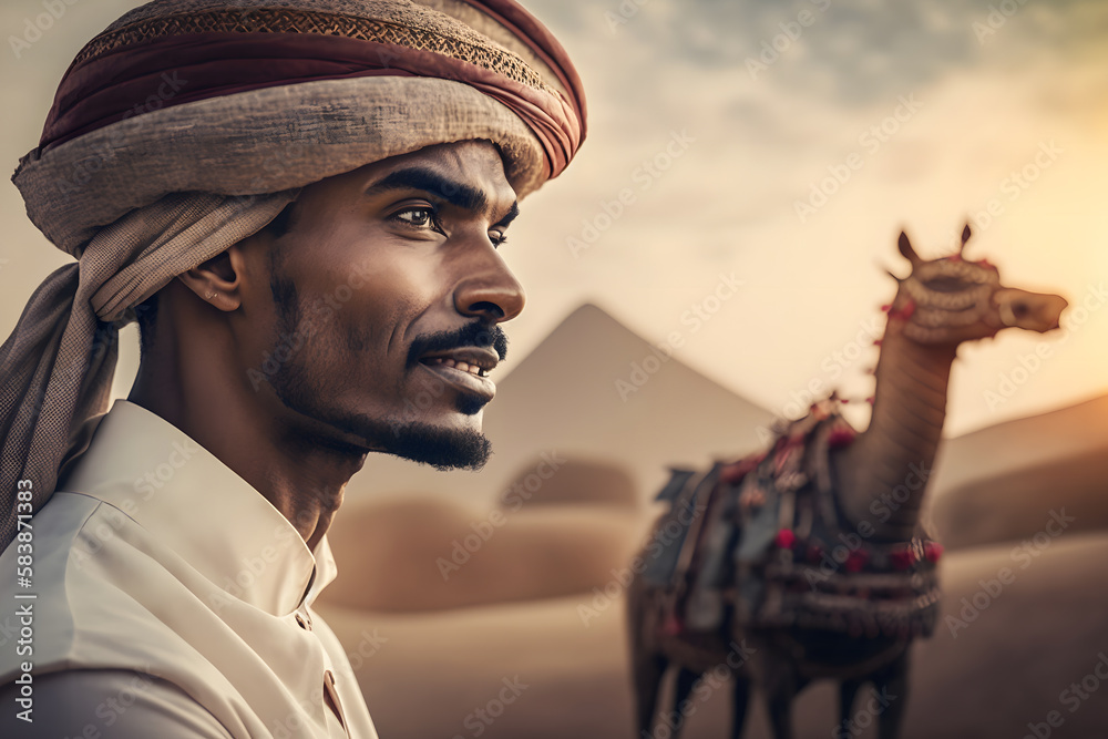 Local Emirati man. Bedouin from United Arab Emirates. Neural network AI ...