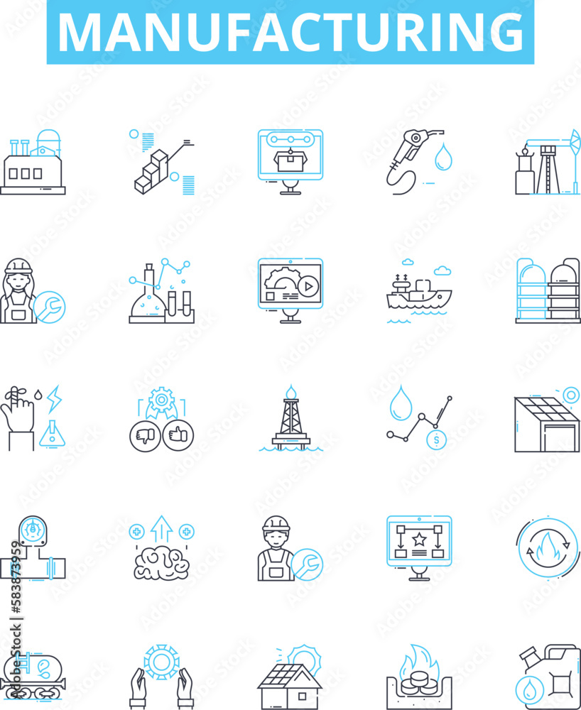 Manufacturing vector line icons set. Manufacturing, Production ...