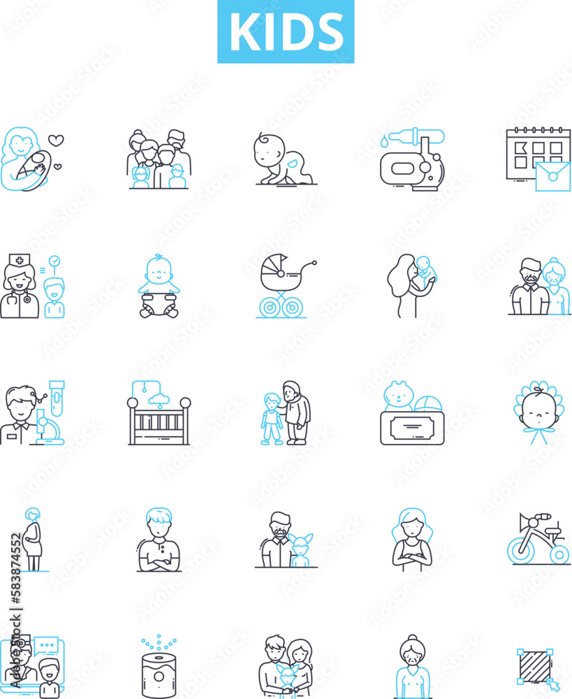 Kids vector line icons set. Children, Toddlers, Babies, Preschoolers ...