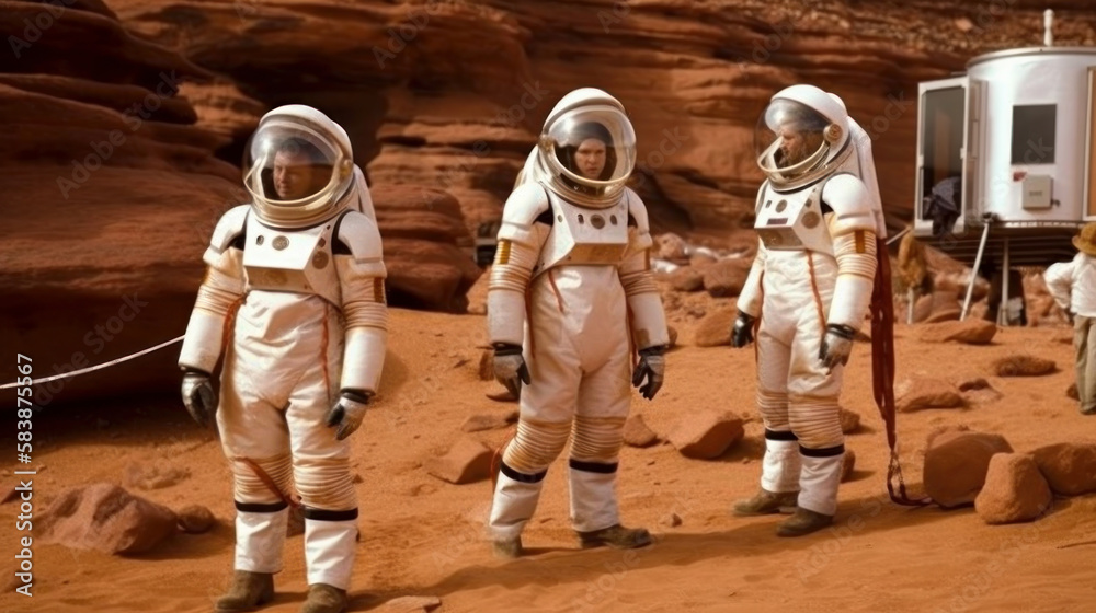 Generative AI illustration humans have reached mars and live in sealed ...