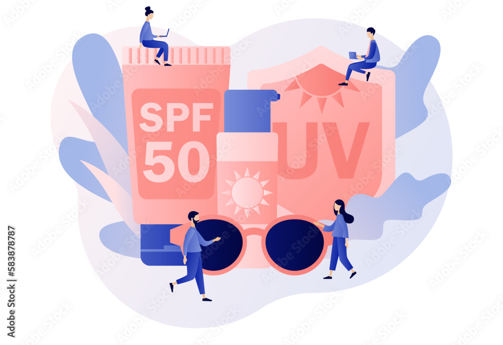 Vettoriale Stock UV protection concept. Products with different SPF ... Vettoriale Stock UV protection concept. Products with different SPF ...