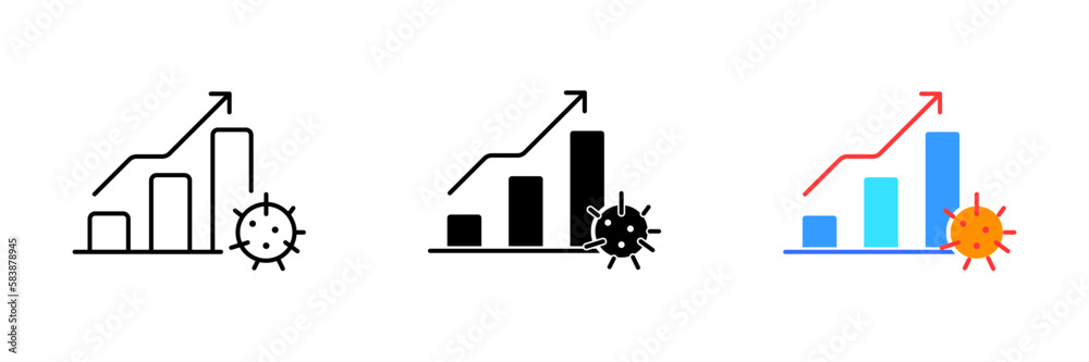 An illustration of a graph with an upward arrow and a virus icon ...