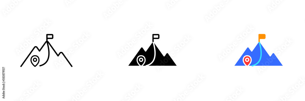 A vector illustration of a mountain with a flag on the peak ...
