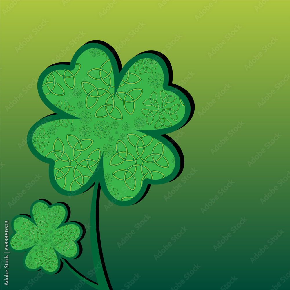 Four leaf clover with celtic knots inside. Viking, medieval style ...