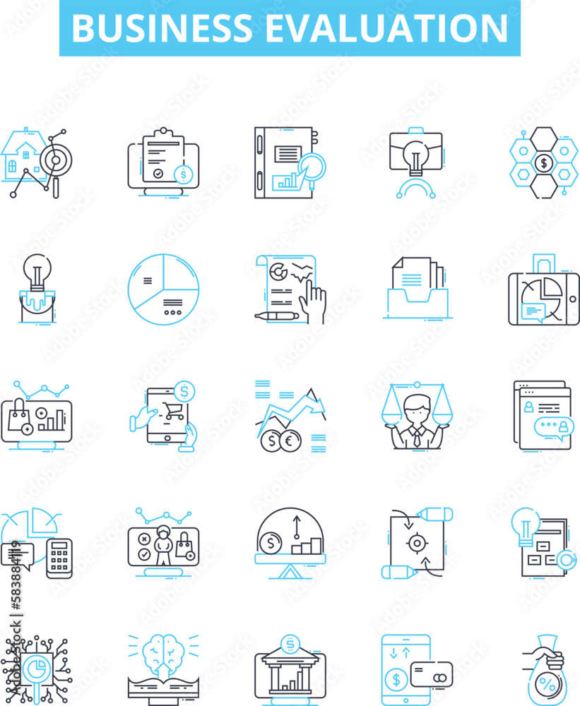 Business evaluation vector line icons set. Valuation, Analysis, Assess ...