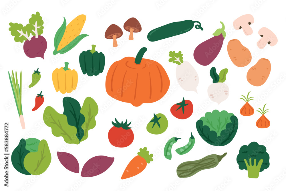 hand drawing cartoon set of cute vegetable sticker set Stock Vector ...