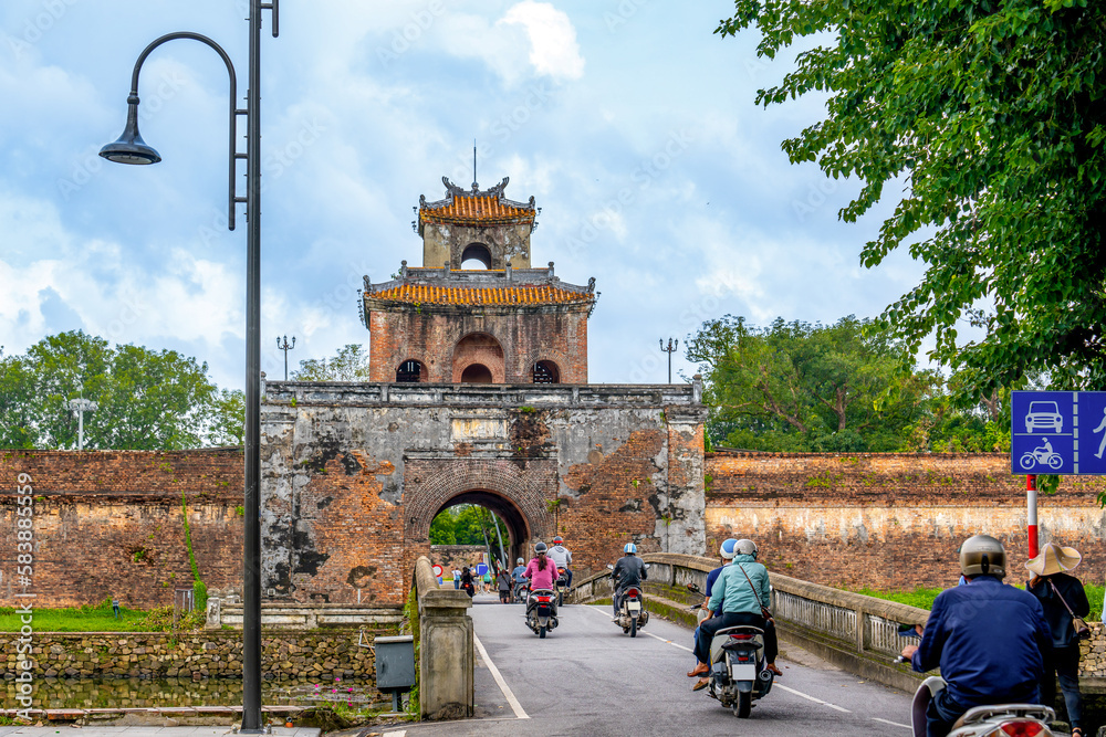 Vietnam, the ancient tower and entrance gate of the old Imperial city ...