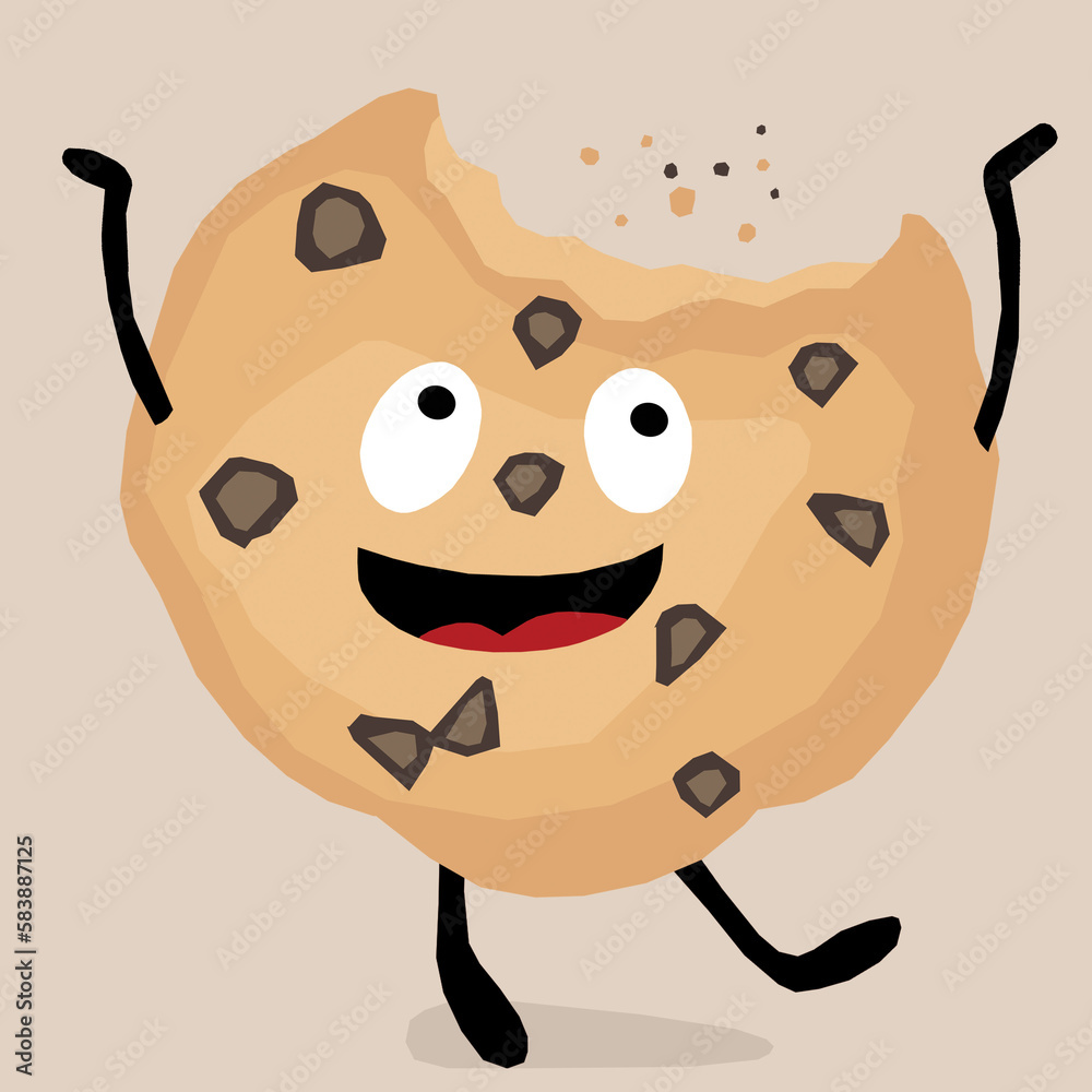 Chocolate chip cookie cartoon character. Vector illustration of a ...