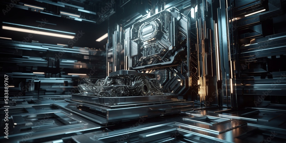 modern technology abstract background. 3D geometric forms with a chrome ...