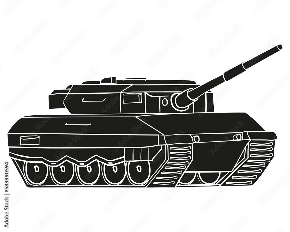 Main battle tank in outline. Armored military vehicle. PNG Illustration ...
