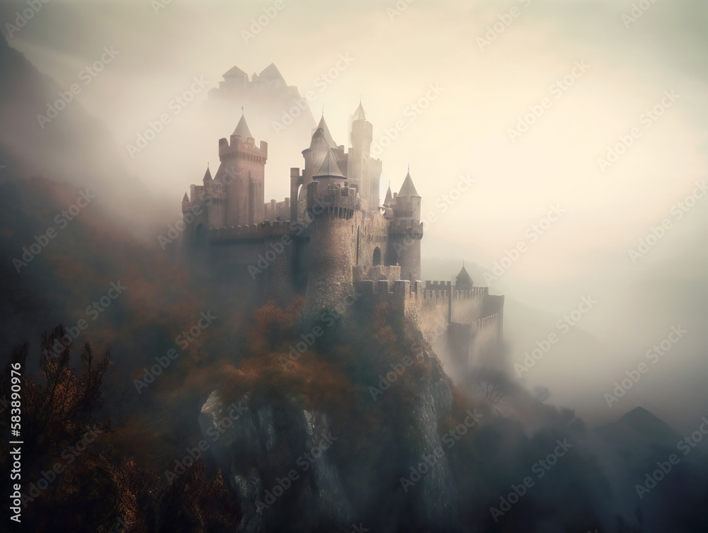 ethereal castle in mist, stunning fantasy illustration, atmospheric ...