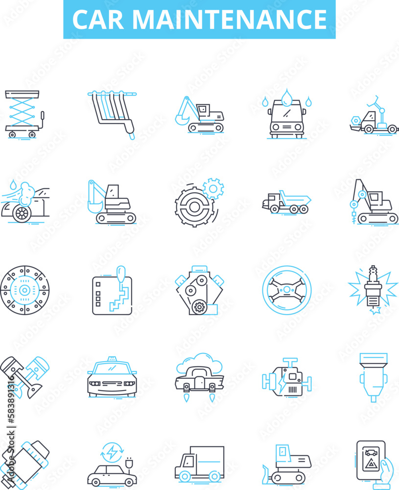 Car maintenance vector line icons set. Servicing, Repair, Tune-up, Oil ...
