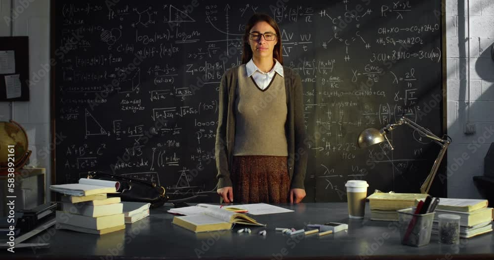 Zoom in: Portrait of Young Female Teacher in University Classroom ...