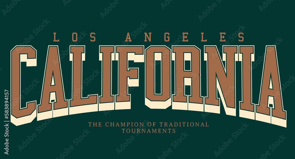 Retro college varsity typography california slogan print, vector ...