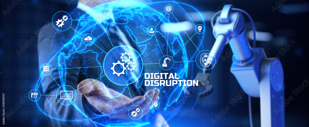 Digital disruption transformation innovation technology. 3d render ...