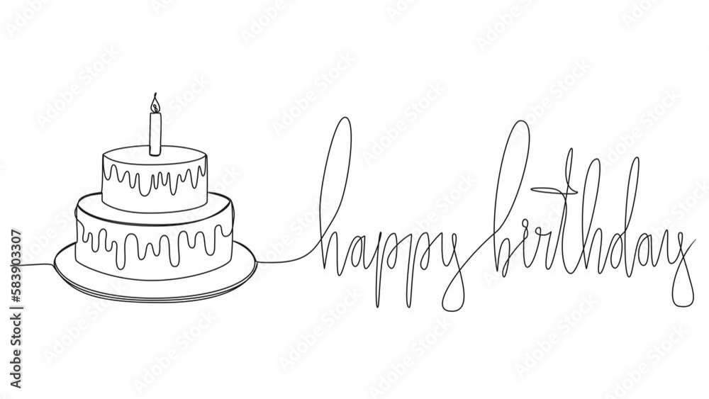 animated continuous single line drawing of text HAPPY BIRTHDAY and ...