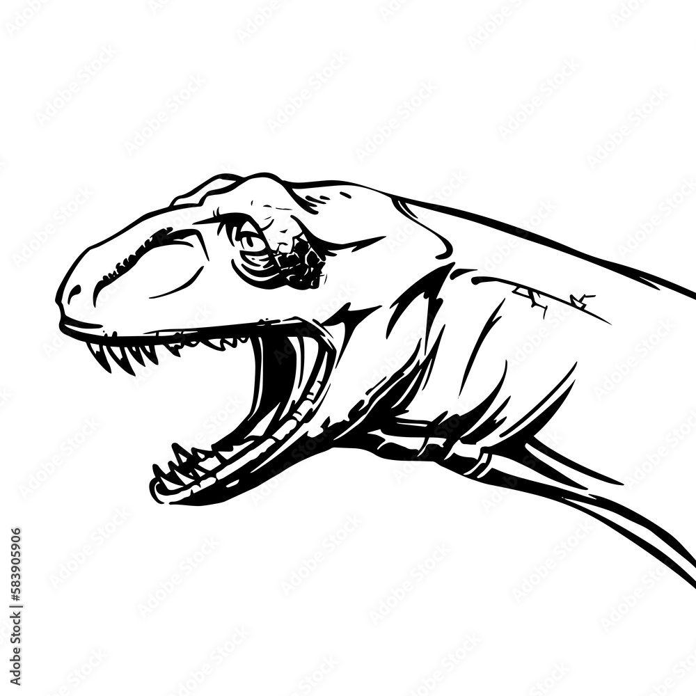 Drawn dinosaur head isolated on white background for print and design ...