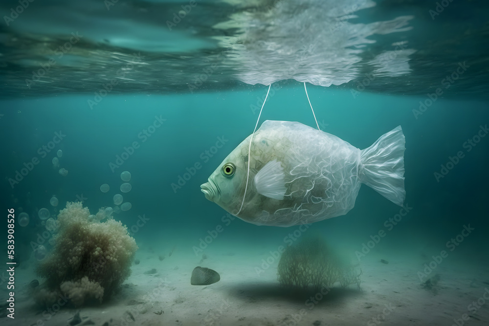 Fish and plastic pollution. Envrionmental problem - plastics ...