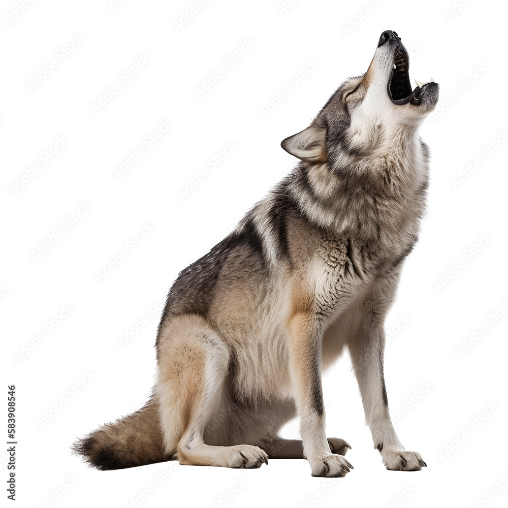 Sitting howling wolf on transparent background. Generative AI Stock ...