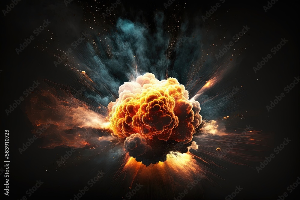 ภาพประกอบสต็อก AI-generated explosion against black background with ...