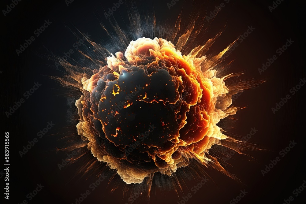 AI-generated explosion against black background with fiery tendrils ...