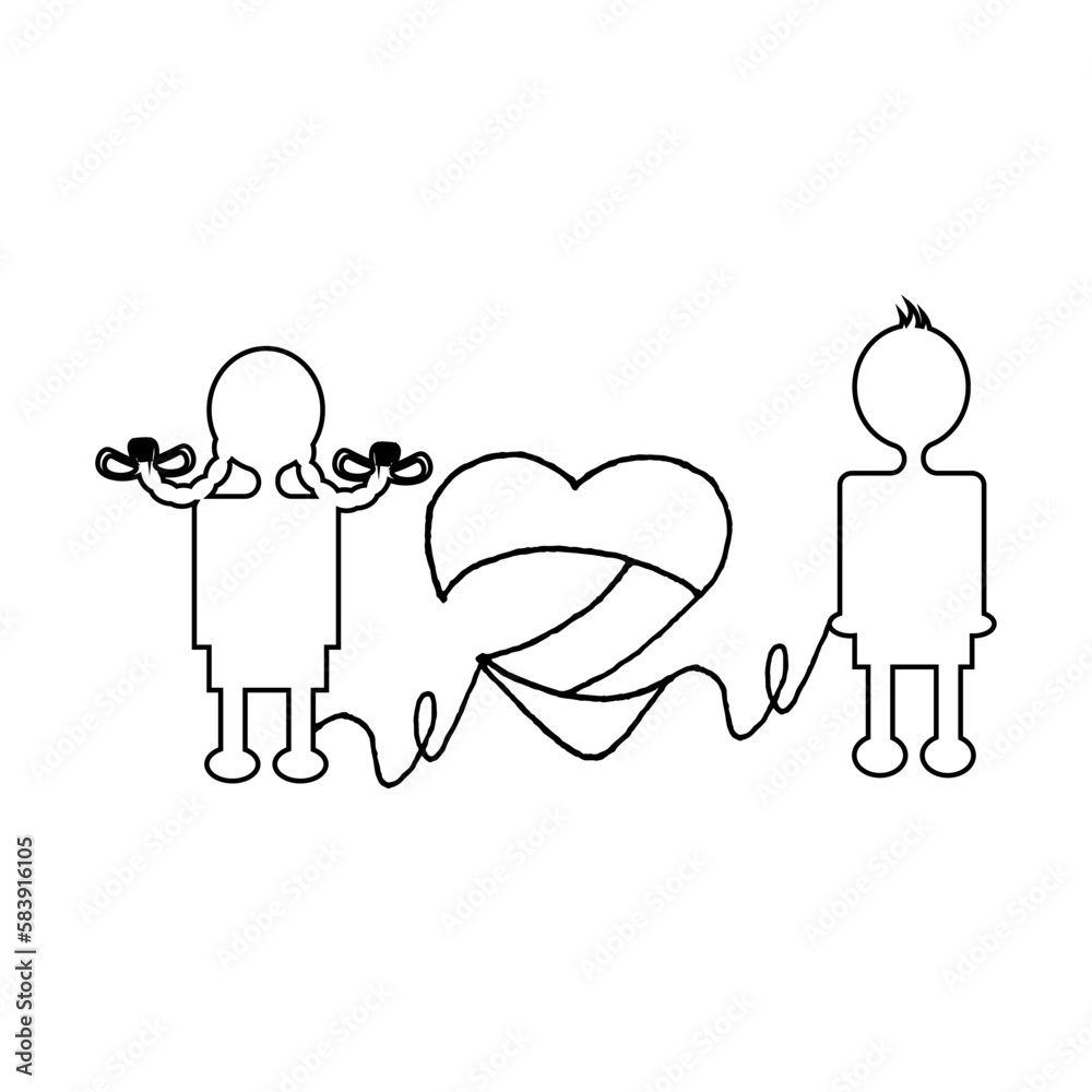 One line draw vector illustration. Line art couple in love bound by one ...