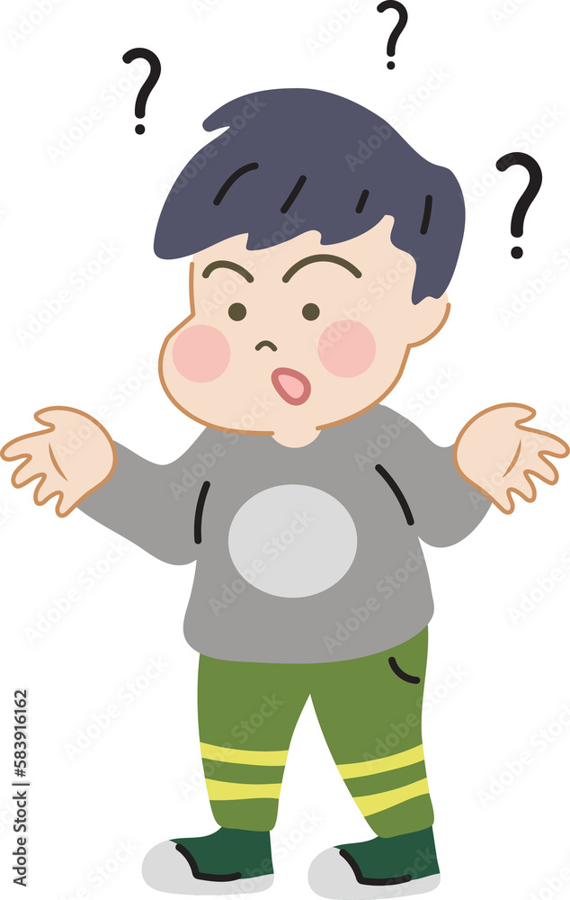 cute kid asking questions in cartoon character doodle hand drawn design ...