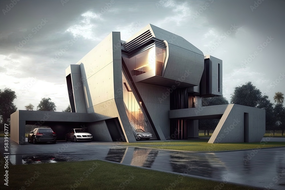 A house with a sleek and contemporary design, combining elements of ...