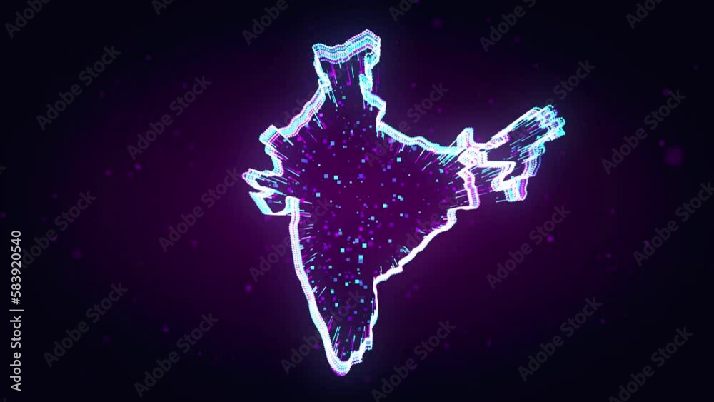 Purple Blue Shiny India Map 3d Lines Effect With Square Dots Particles ...