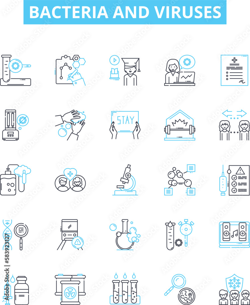 Bacteria and viruses vector line icons set. Bacteria, Viruses, Microbes ...